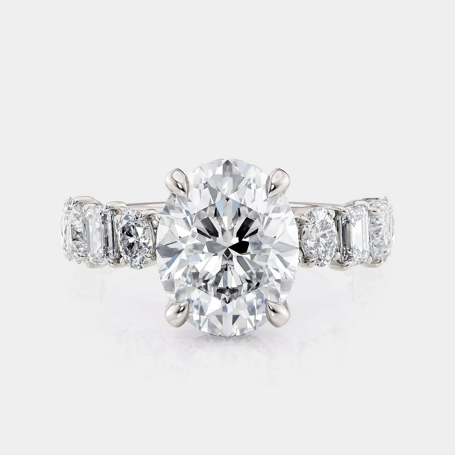 Michael M | Oval Side Stone Engagement Ring 18k White Gold - R814